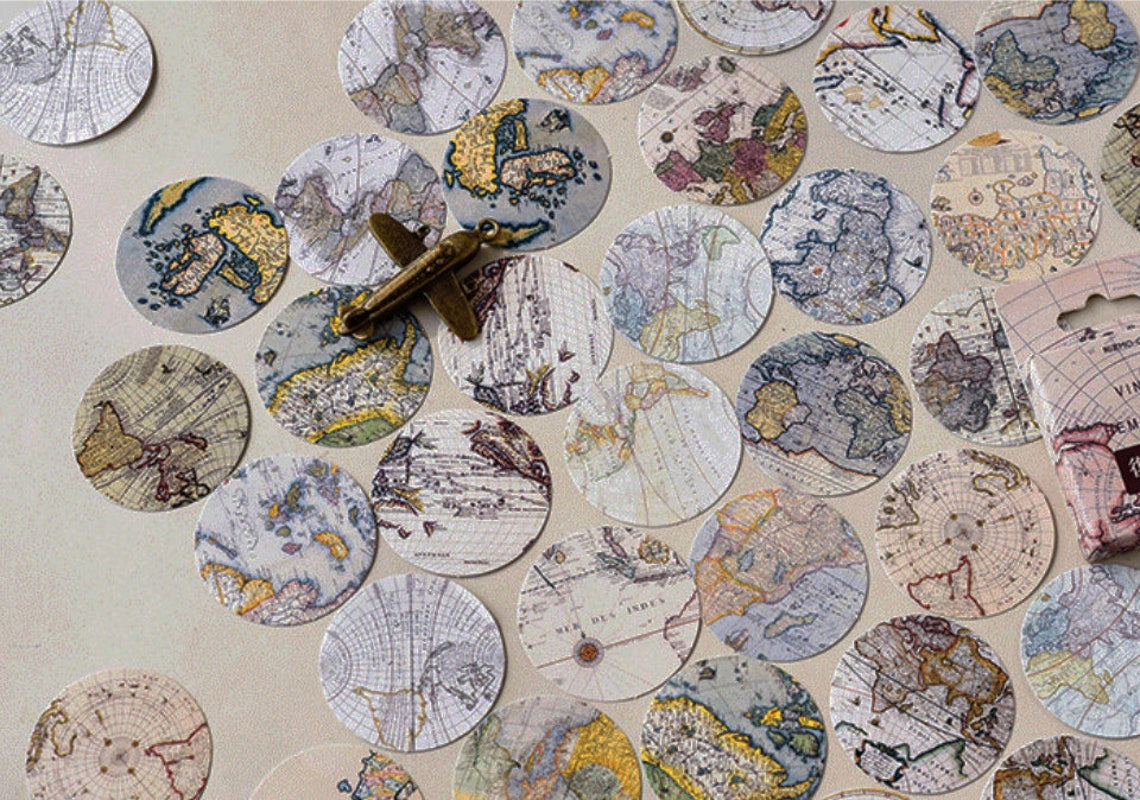 45 Pcs Vintage World Map Sticker Antique Map Stamp Sticker | Etsy