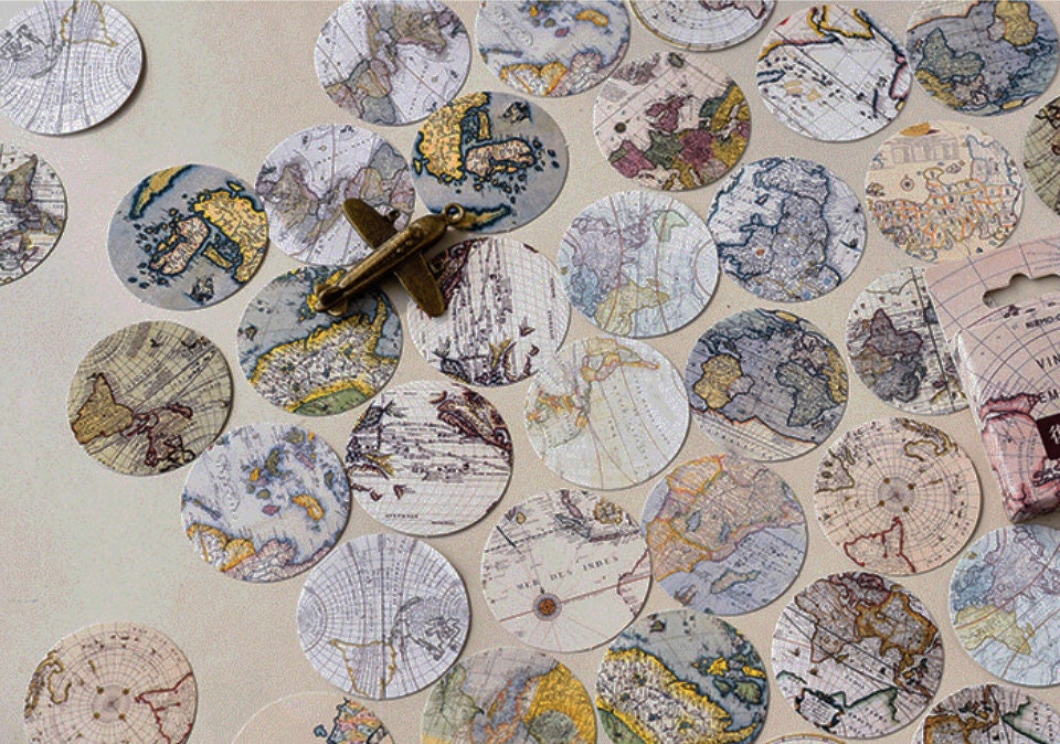 45 Pcs Vintage World Map Sticker Antique Map Stamp Sticker - Etsy