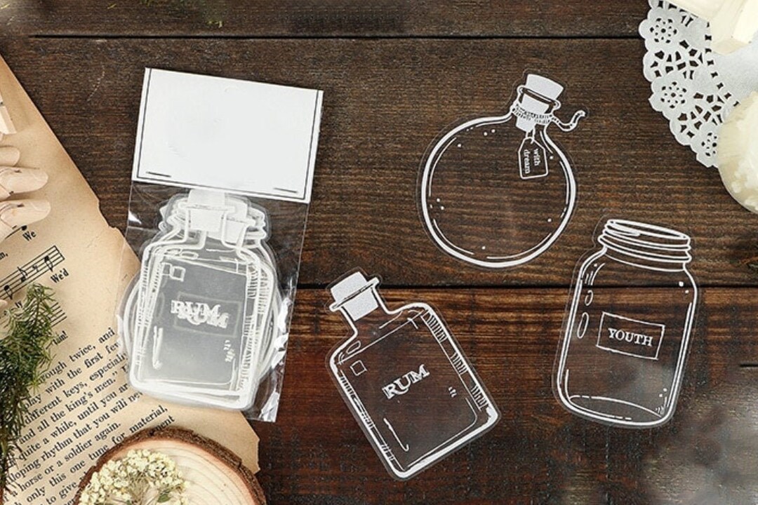 30 Pcs Bottle Clear Sticker, Jar PVC Sticker, Scrapbook, Journal ...
