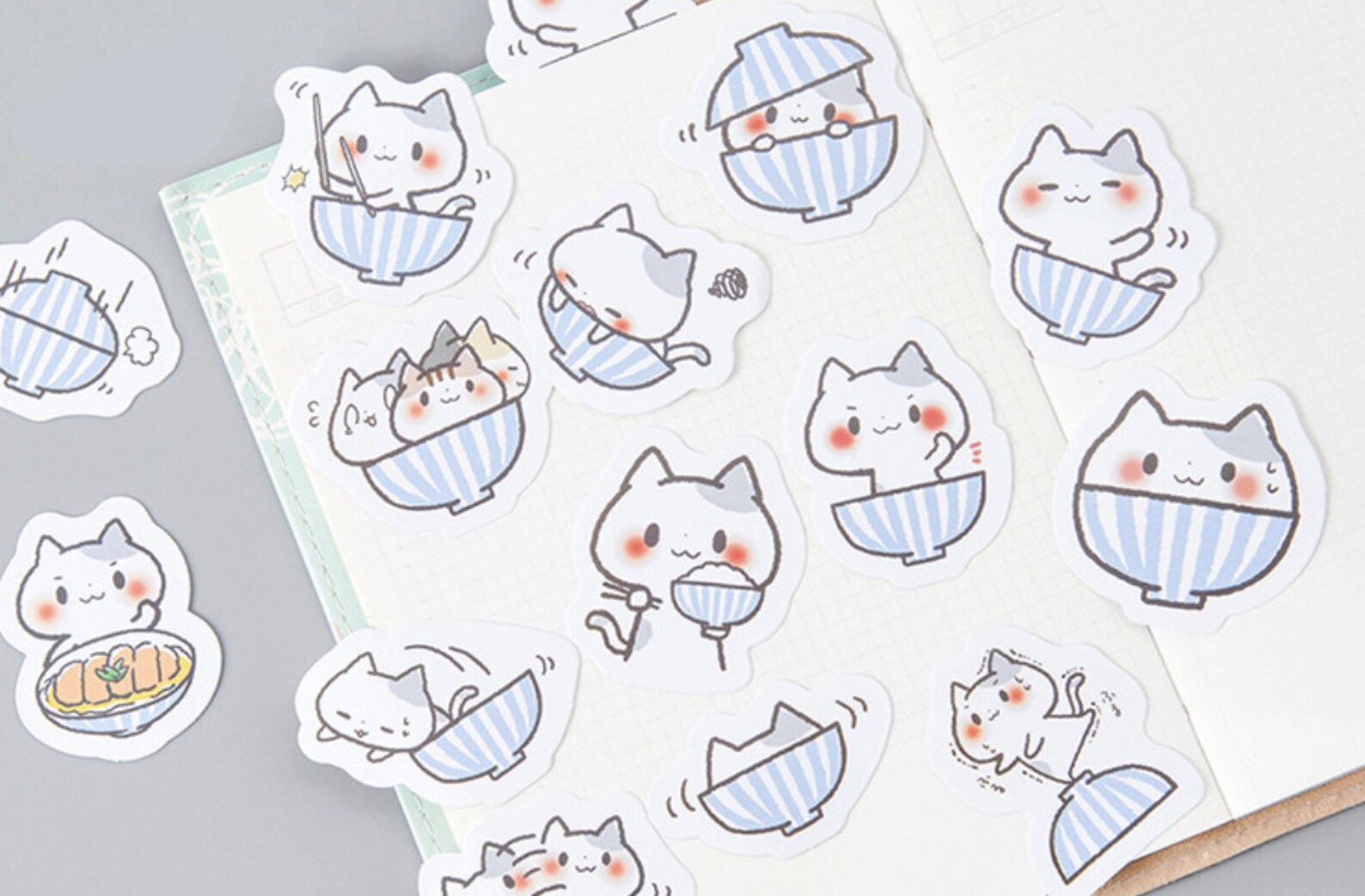 45 Pcs Cat in a Bowl Sticker Cats Kitten Sticker Flakes Pet - Etsy