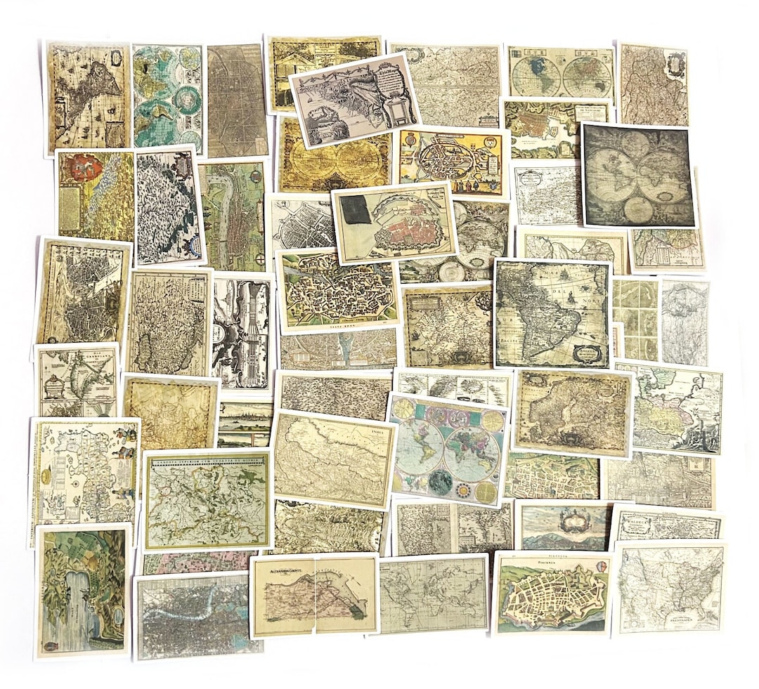 55 Pcs Vintage Map Sticker, Junk Journal Kit, Travel Journal, Retro ...