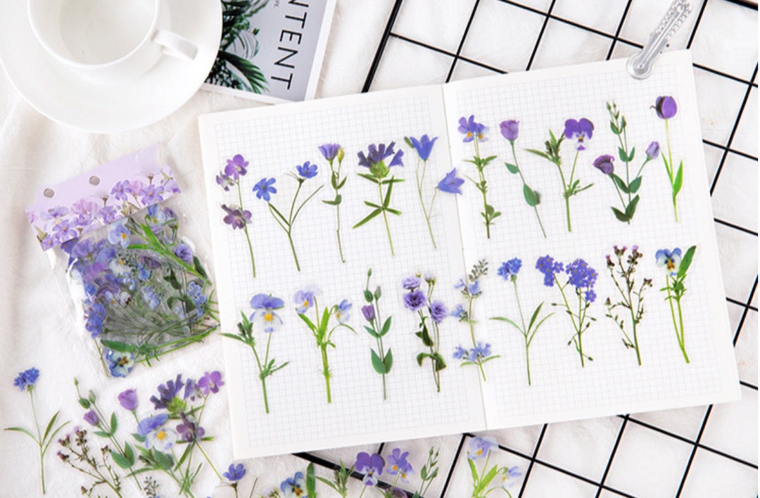 40 Pcs Purple Flowers Clear Sticker, Floral, Journal, Junk Journal Kit ...