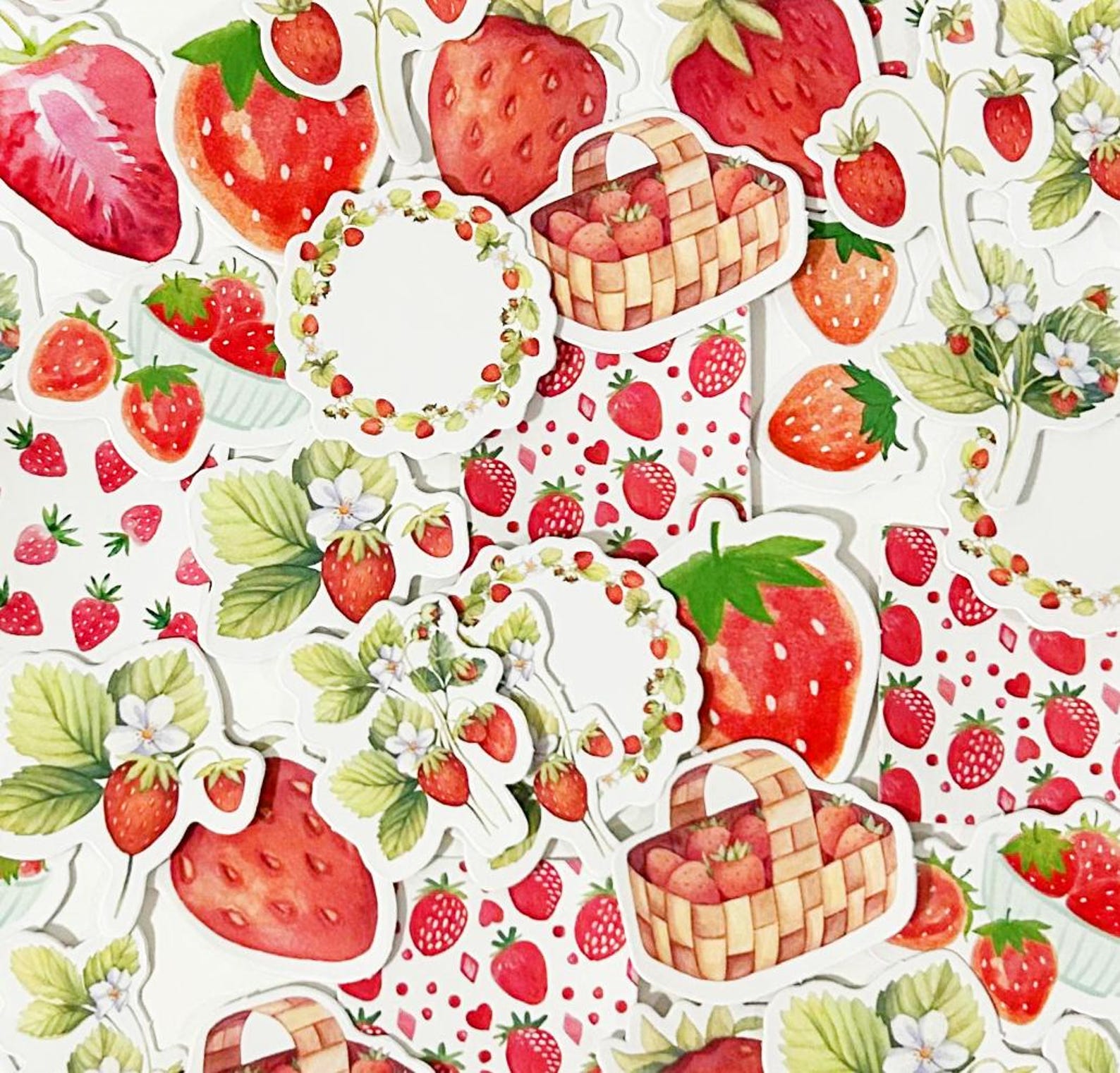 45 Pcs Strawberry Watercolor Sticker, Fruit Sticker Flakes, Stickers ...