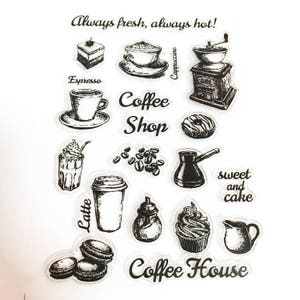Coffee Shop Stamp, Coffee Beans Clear Transparent Stamp, Vintage Coffee ...