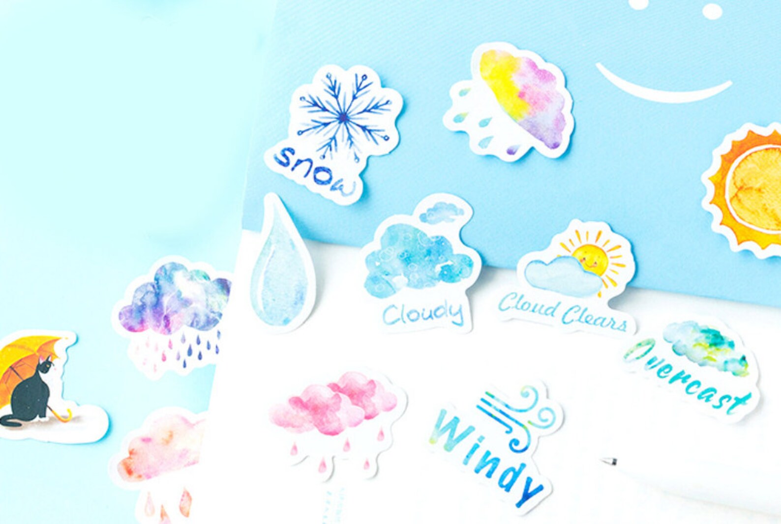 45 Pcs Weather Sticker Rainbow Watercolor Sticker Flakes | Etsy