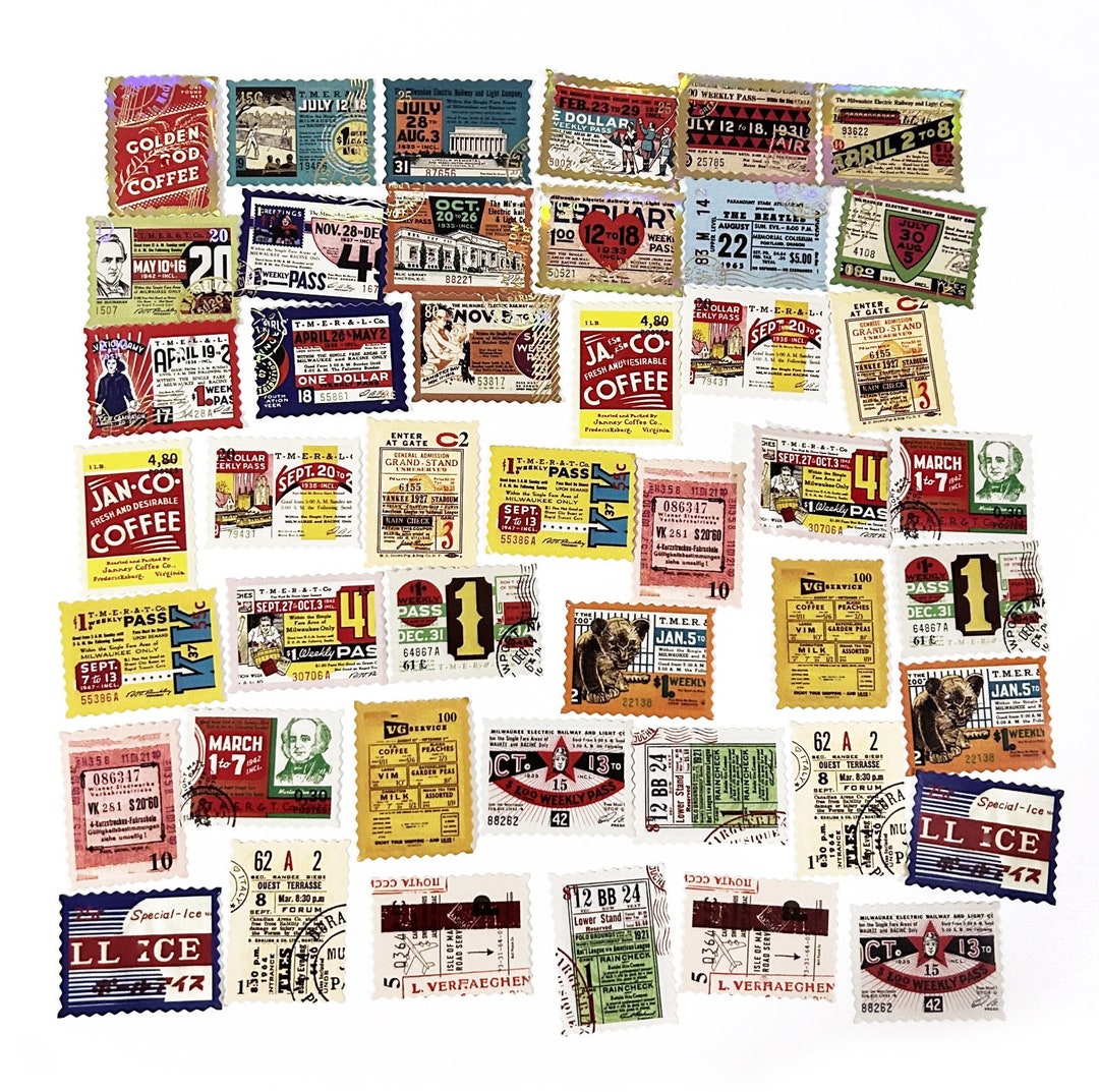 45 Pcs Tickets Stamp Sticker, Scrapbook, Junk Journal Kit, Journal ...
