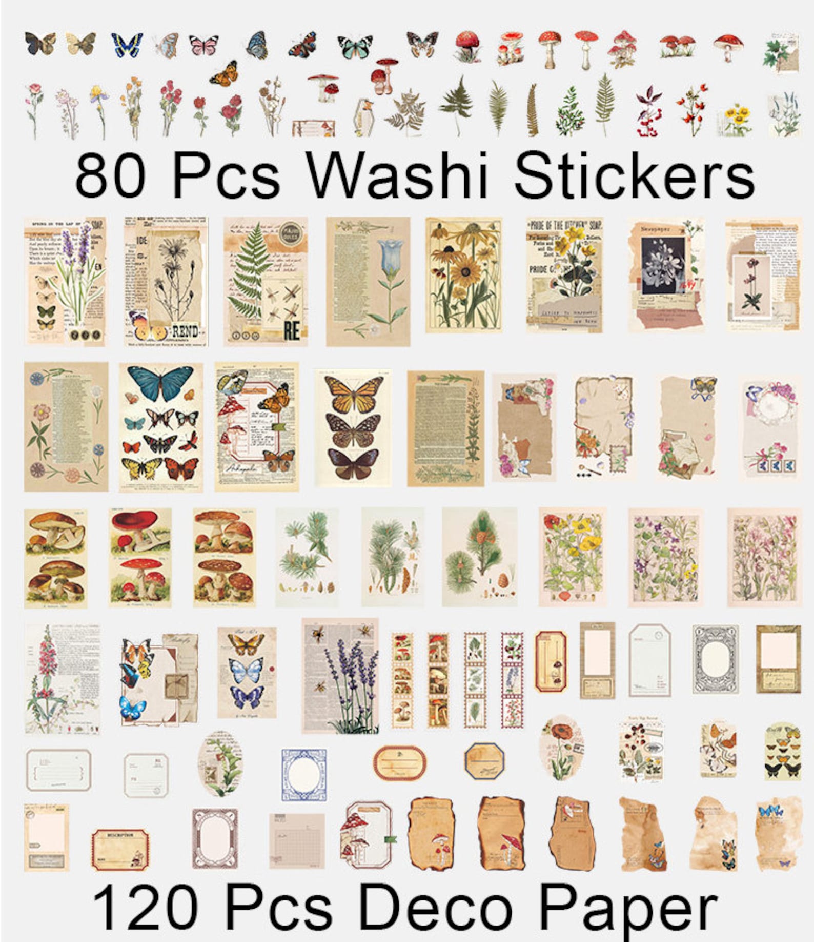 200 Pcs Retro Nature Junk Journal Kit Flowers Sticker Pack - Etsy