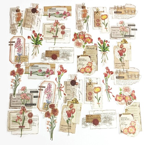 30 Pcs Botanicals Washi Sticker Pack Yellow Flowers Scrap - Etsy