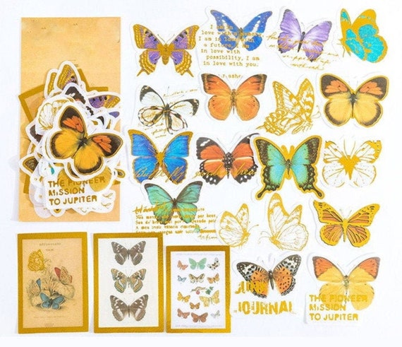 60 Pcs Butterfly Gold Foil Large Washi Sticker Junk Journal - Etsy