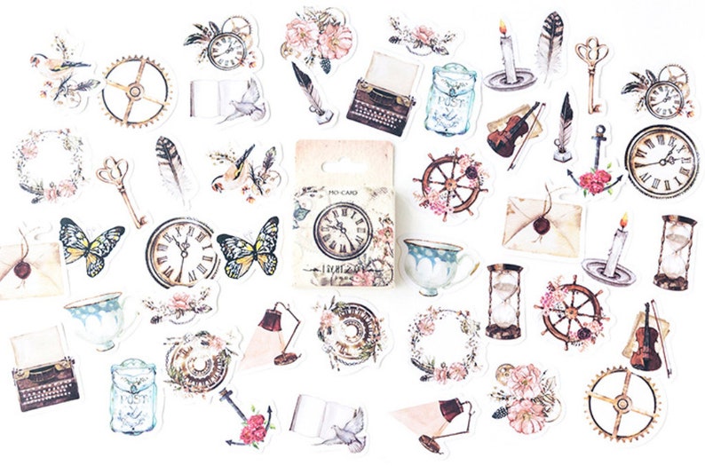 45 Pcs Retro Items Sticker Vintage Gears Sticker Flakes - Etsy