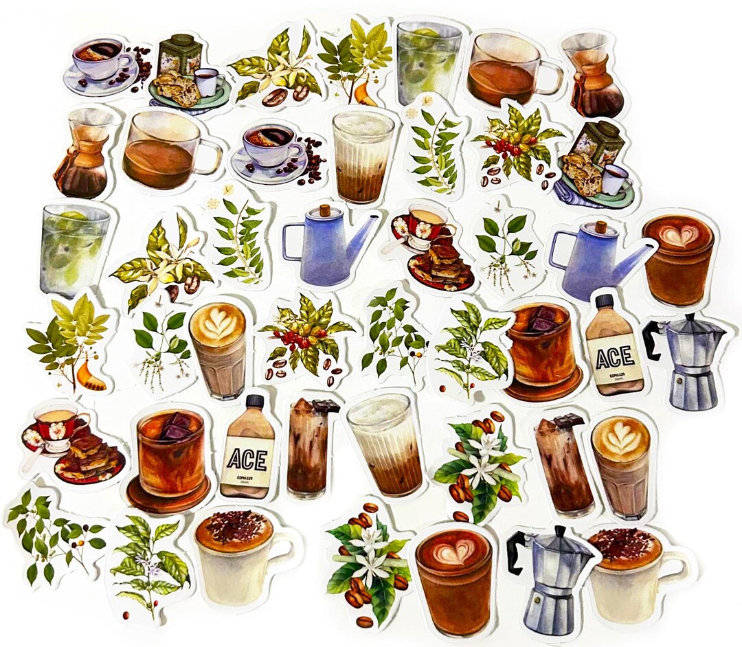 45 Pcs Coffee Sticker Pack, Coffee Bean Sticker, Retro Vintage Coffee ...