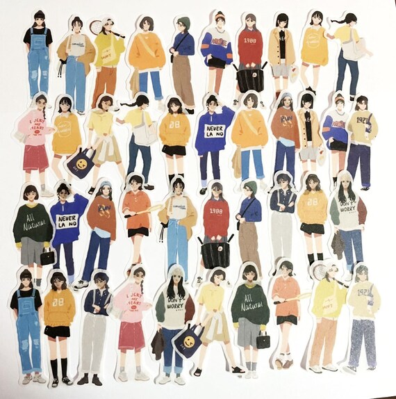 40 Pcs Girls Washi Sticker Girl Sticker Pack Mori Girl - Etsy