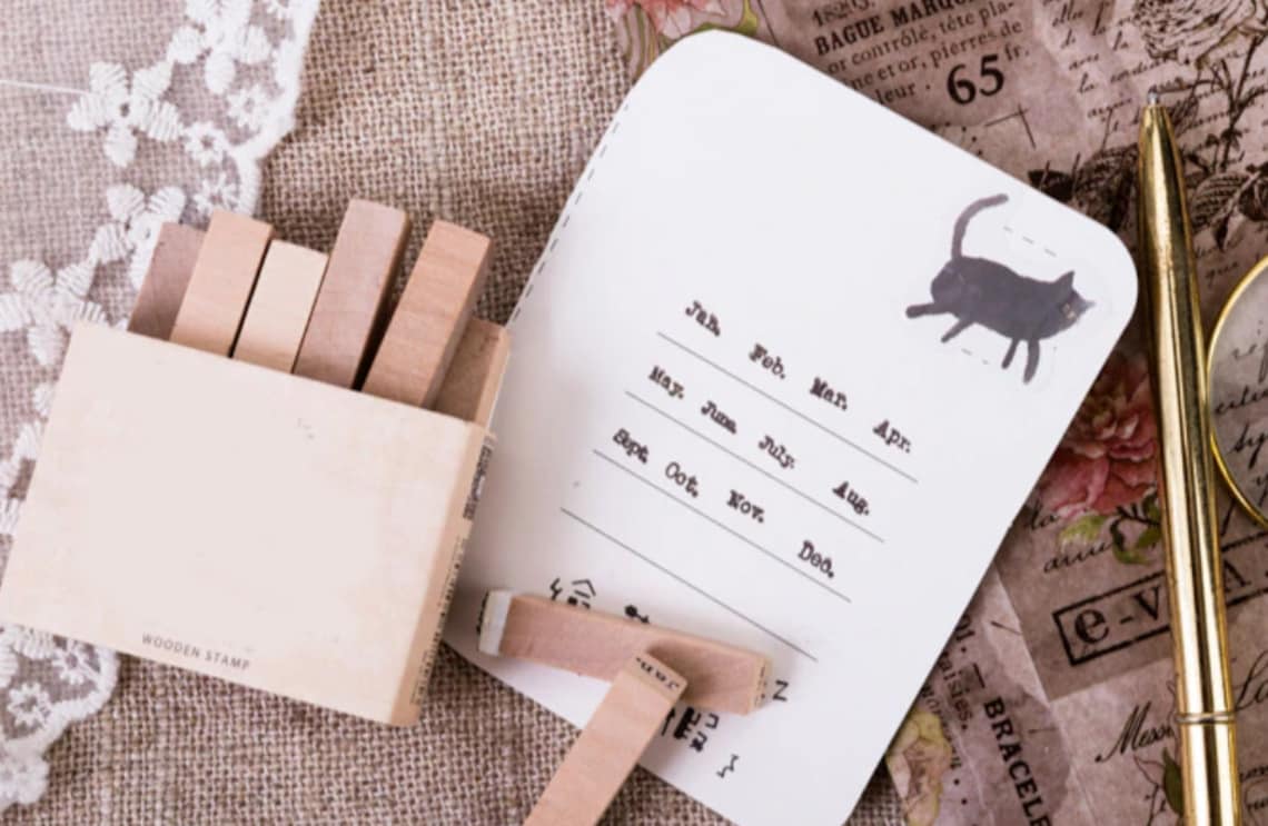 Set of 12 Month Stamp Months of the Year Wooden Stamp Rubber - Etsy