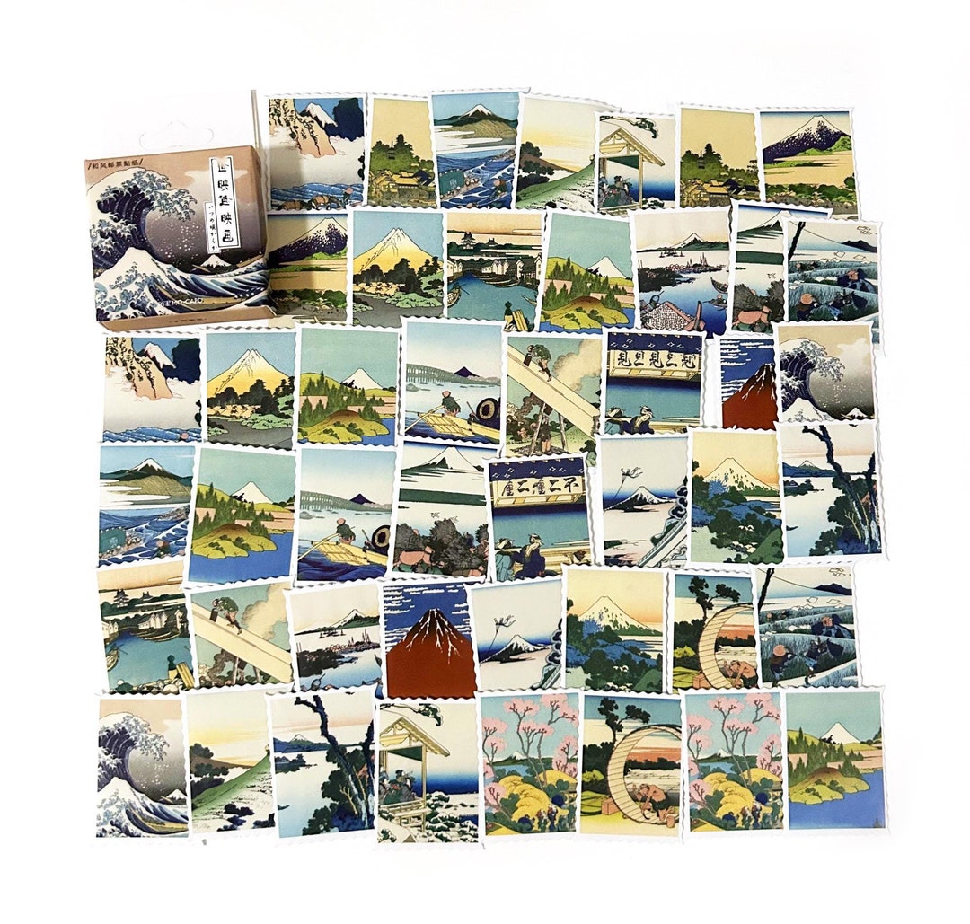 45 Pcs Japanese Stamp Sticker Pack, Cherry Blossom, Waves, Scrapbook ...