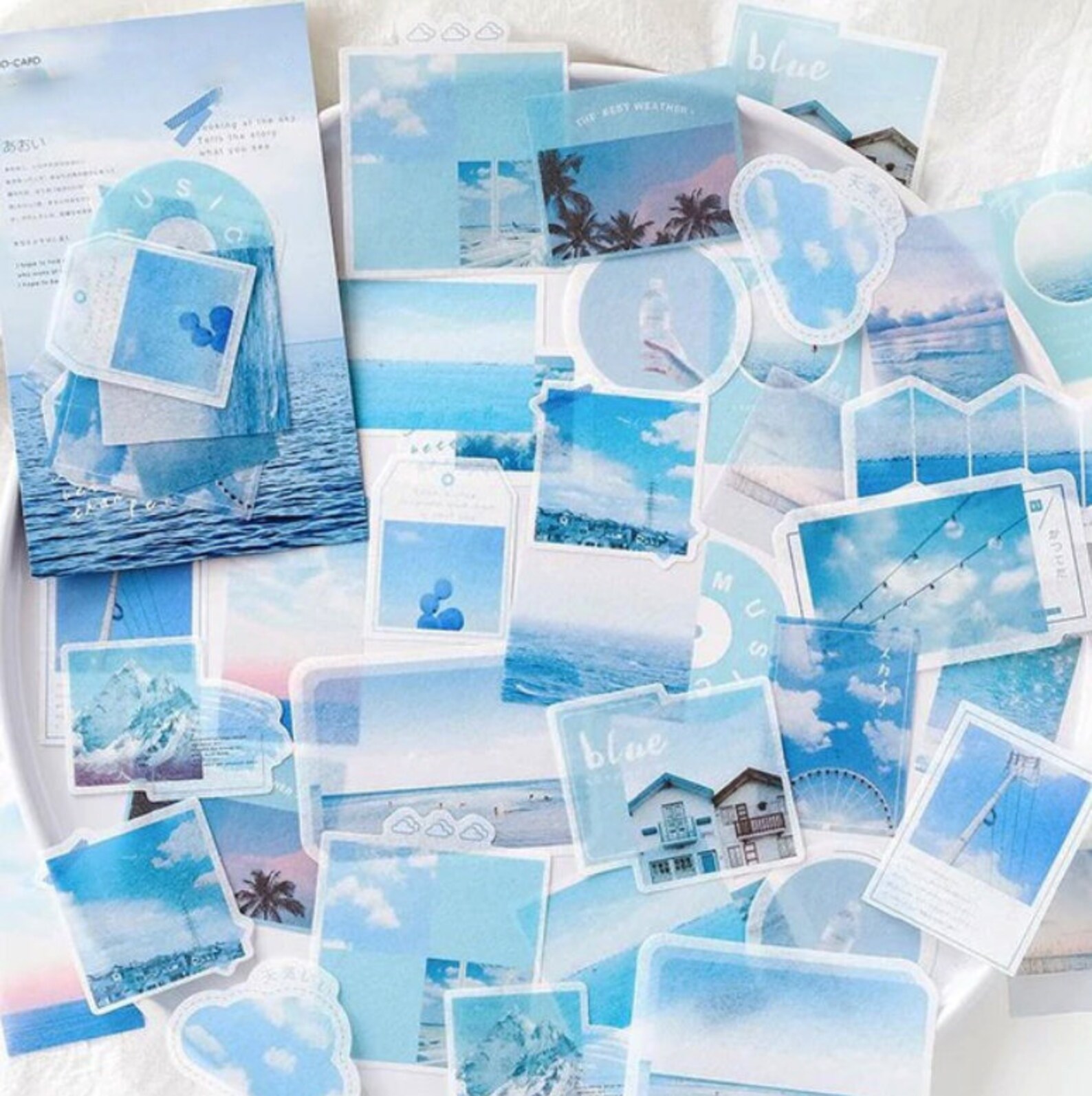 40 Pcs Vacation Washi Sticker Blue Beach Sticker Flakes Sky - Etsy
