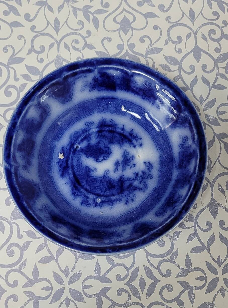 1850's Flow Blue Bowl temple by Podmore Walker - Etsy