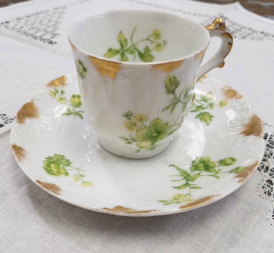 French Field Haviland Limoges Porcelain Demitasse Cup Saucer, Green ...