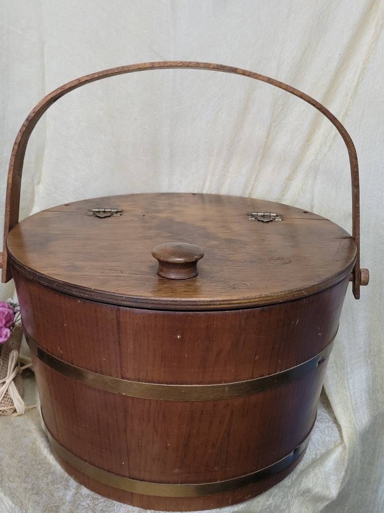 Wooden Sewing Box With Handle and Hinged Lid, Pin Cushion Under Lid ...