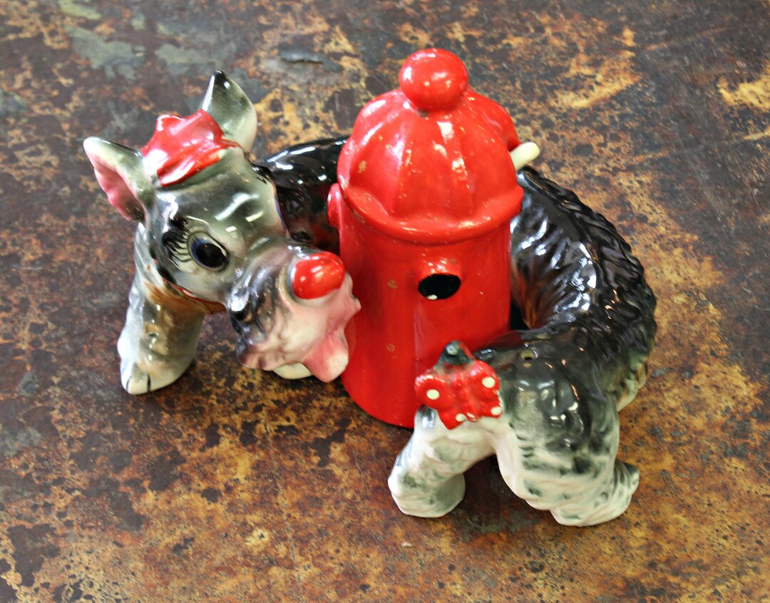 Vintage Extra Long Scottie, Scottie Dog Salt Pepper and Sugar Bowl Fire ...