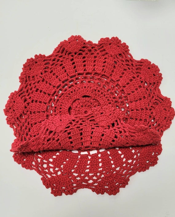 Home & Living Two Vintage Handmade Red Doilies 10 Inch Diameters ...