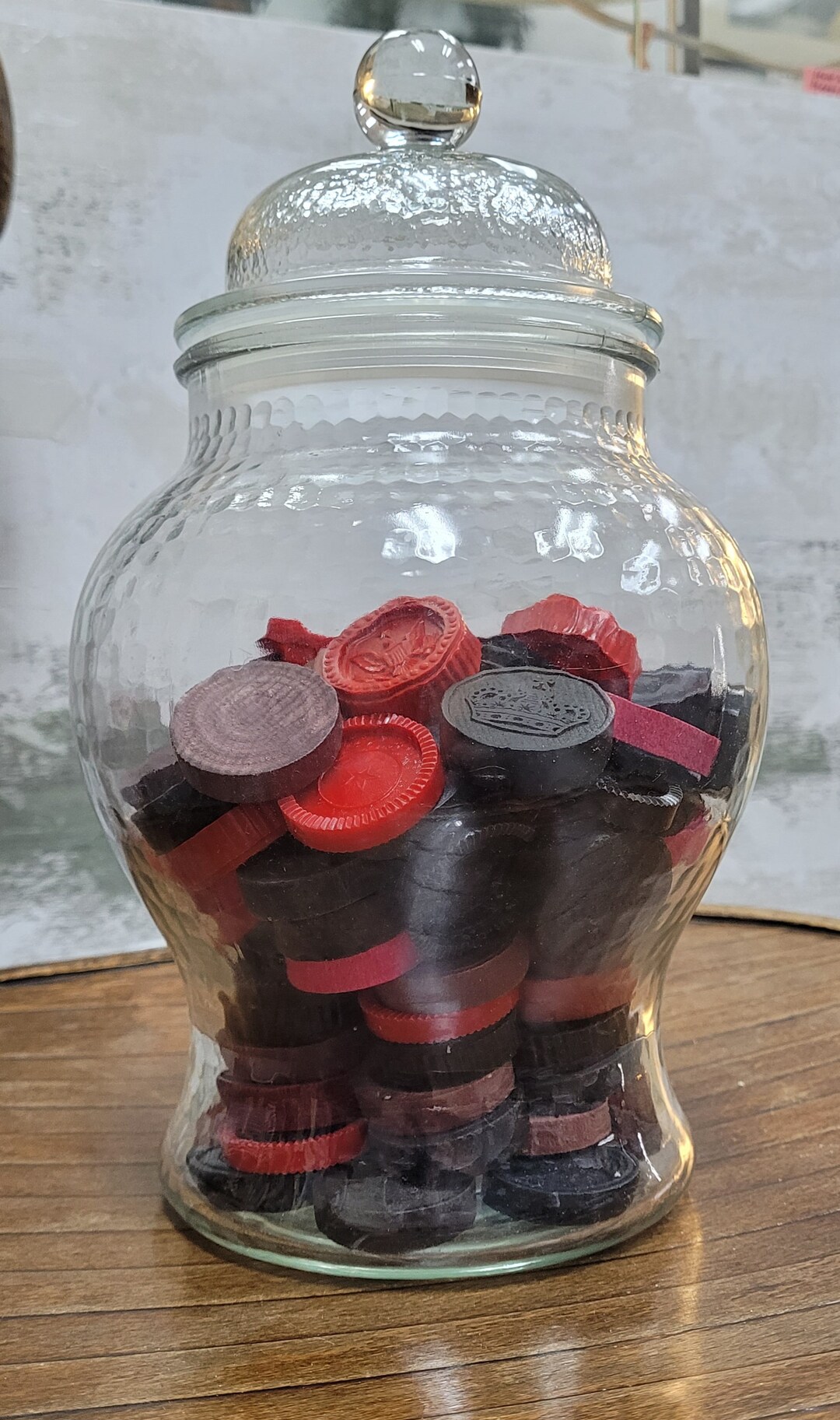 100 Vintage Checker Pieces in Apothecary Style Jar With Lid-wood ...