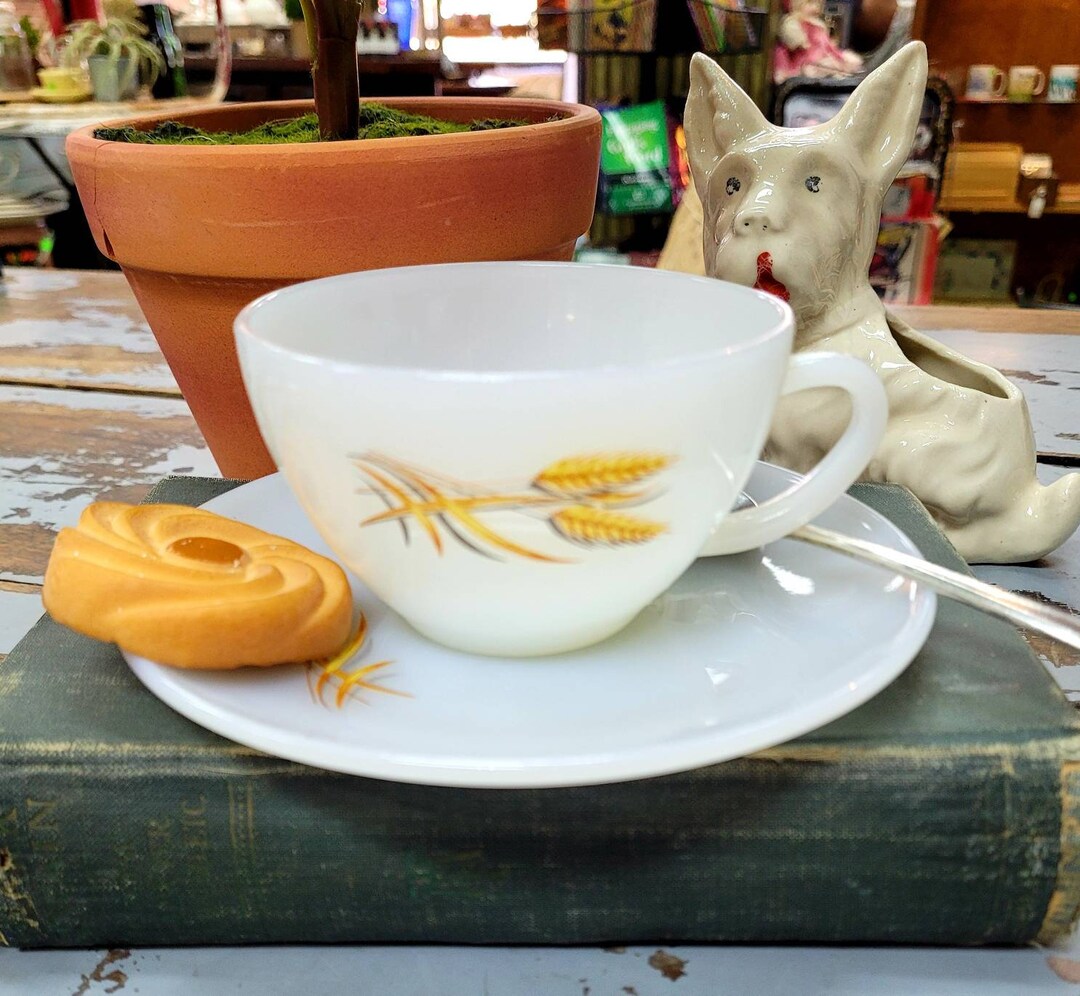 Vintage Fire King Wheat Pattern Coffee Cup and Saucer by Anchor Hocking ...