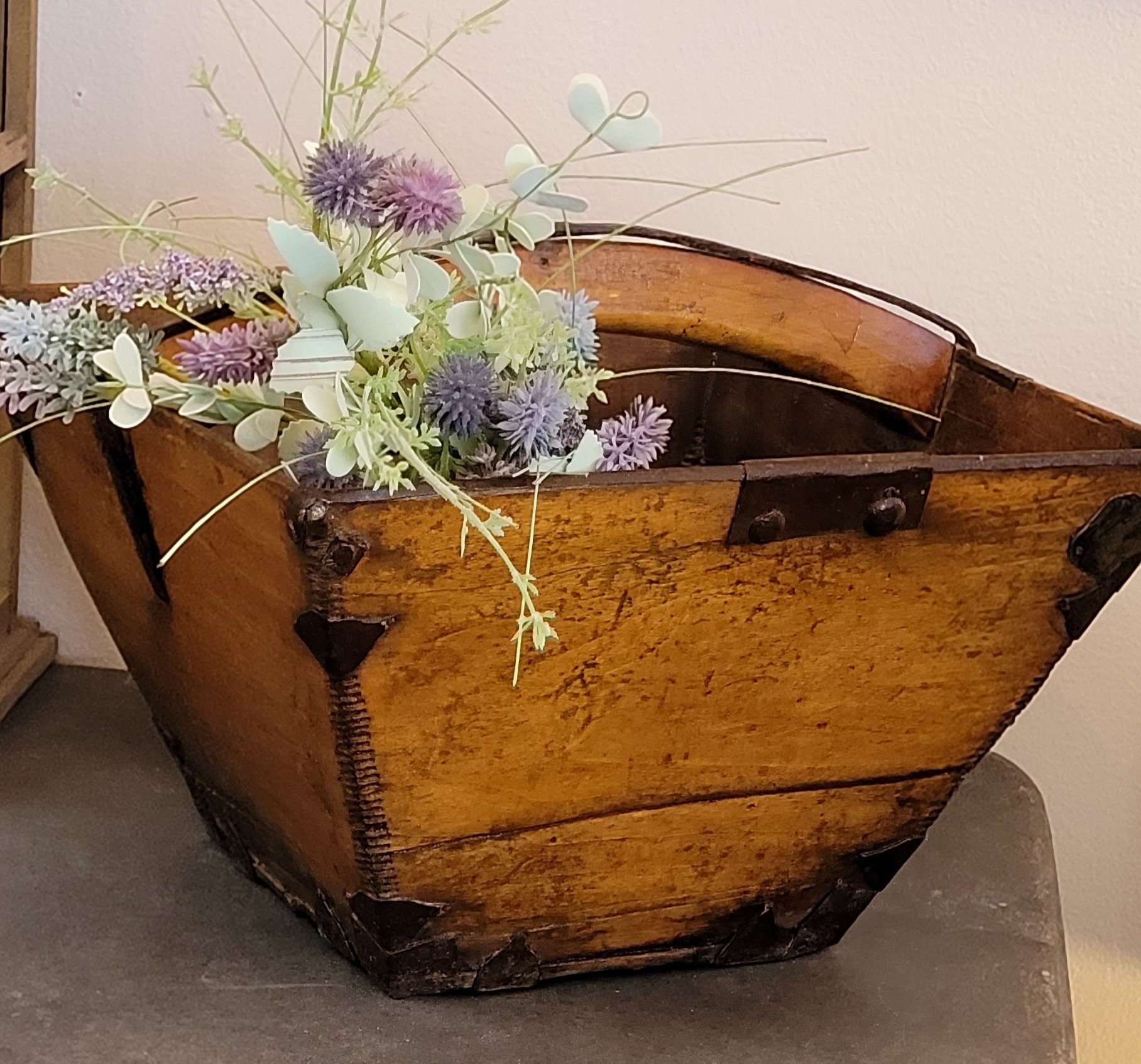 Antique Chinese Grain (rice) Wooden Basket Made of Wood and Iron ...