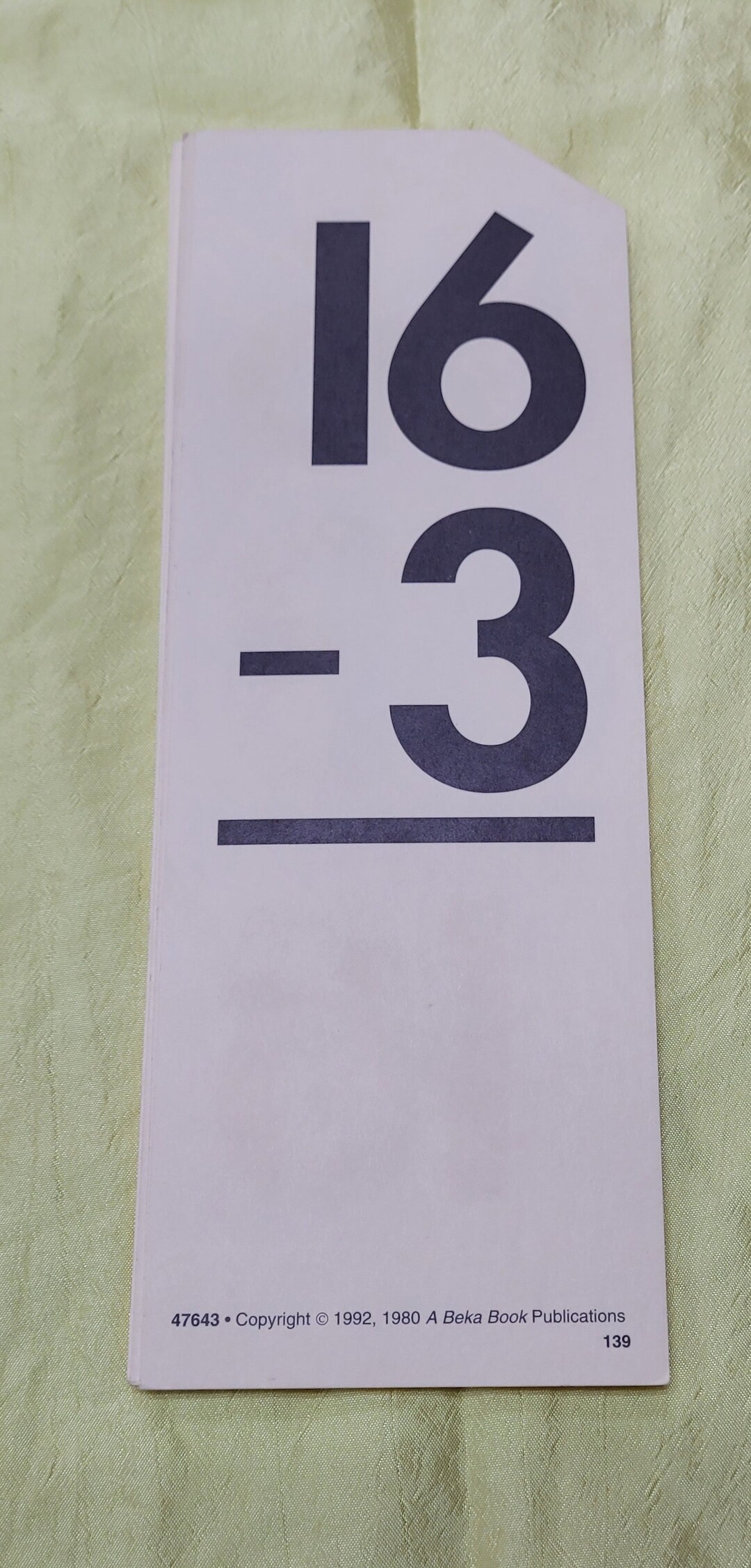 Large Vintage Math Flash Card Subtraction, Home Schooling, Scrap ...