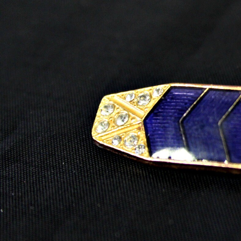 Vintage Cobalt Blue Enamel and Rhinestone Bar Pin Attractive - Etsy