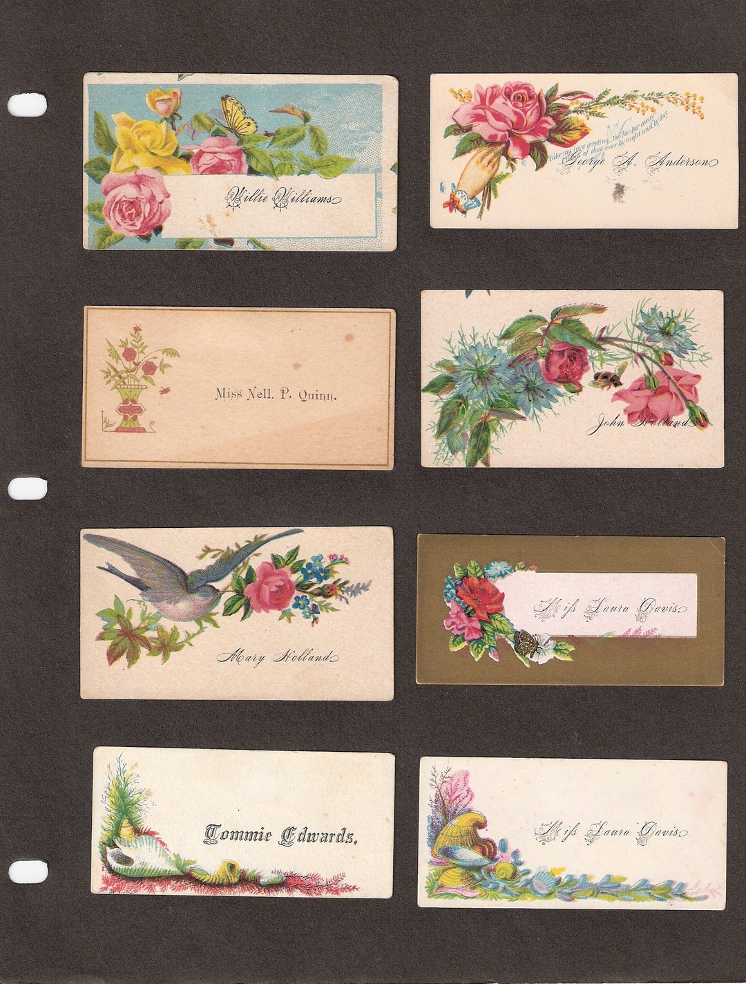 Estate Find of Eight Victorian Calling Cards, Sheet of Beautiful ...