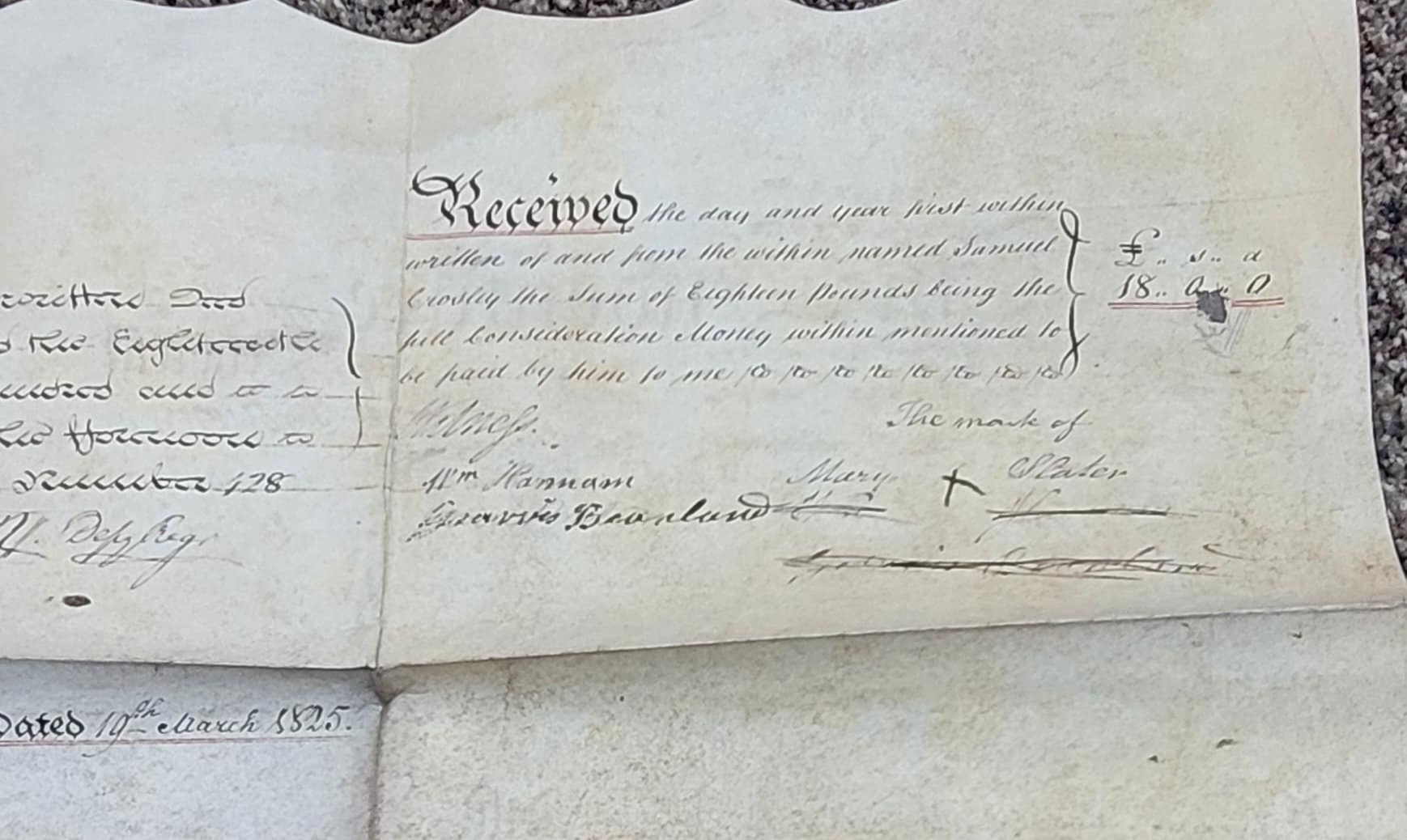 Rare English Indenture Land Deed Dated March, 1825, From Mrs Mary ...