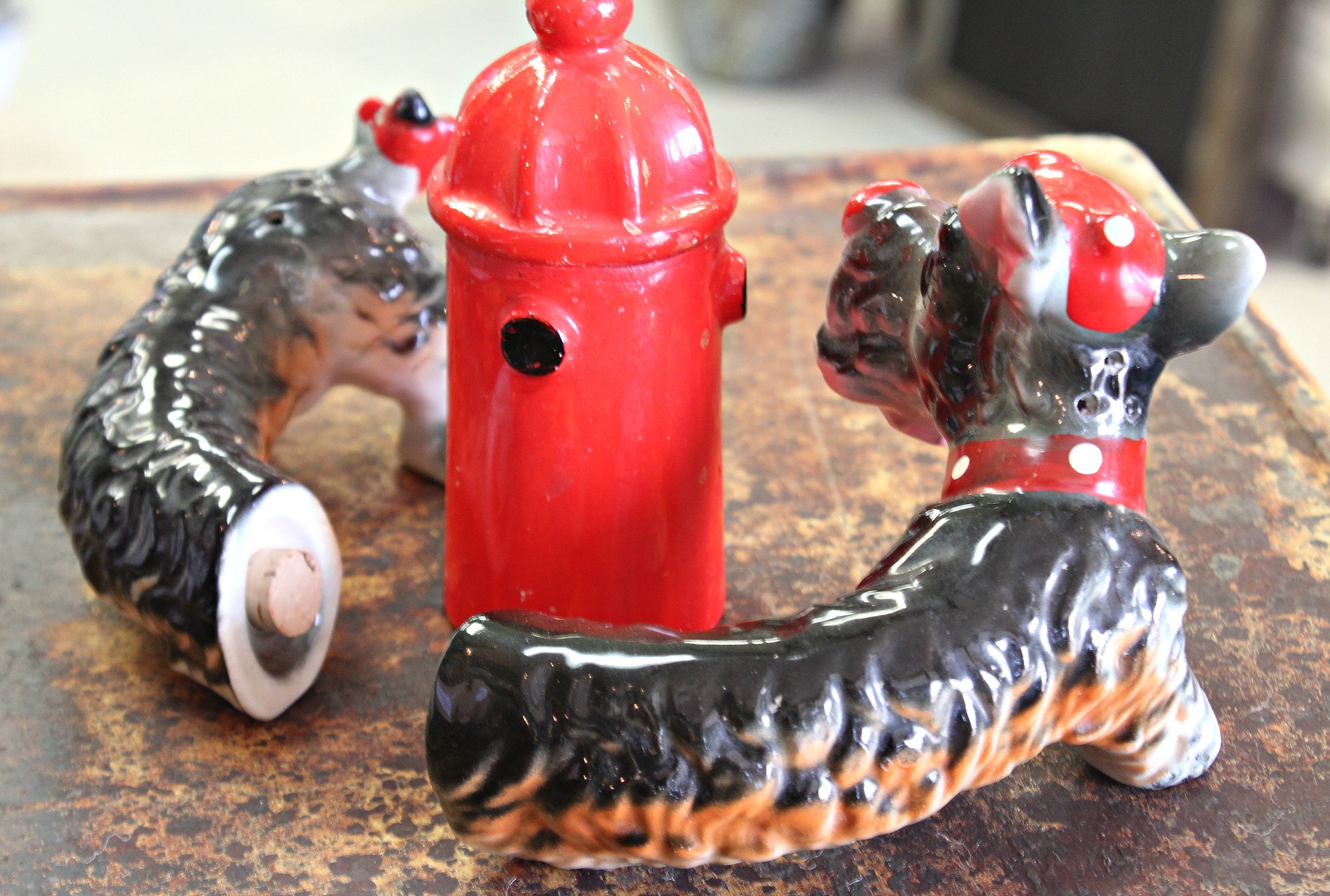 Vintage Extra Long Scottie, Scottie Dog Salt Pepper and Sugar Bowl Fire ...