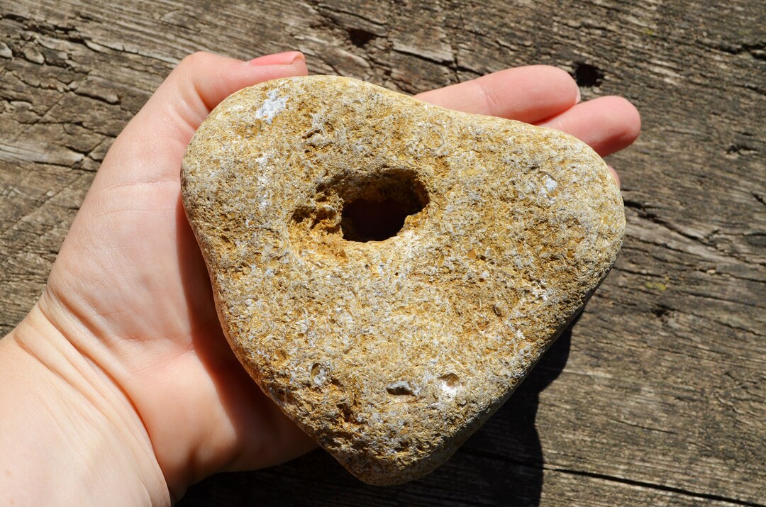 Large Holey Pebble, Naturally Formed Hag Stone, Wiccan Decor, Faery ...