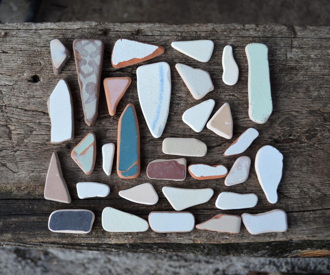 Beach Tile Fragments, Sea Pottery Shards, Mosaic Craft Supplies (31pcs ...