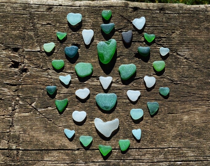 Beach Glass Hearts Various Colored Sea Glass Set Heart - Etsy