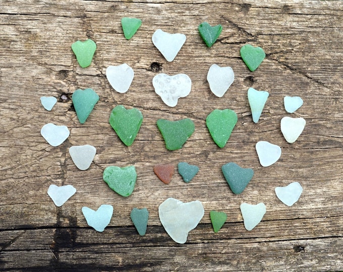 Beach Glass Hearts, Various Colored Sea Glass Set, Heart Shaped Beach ...