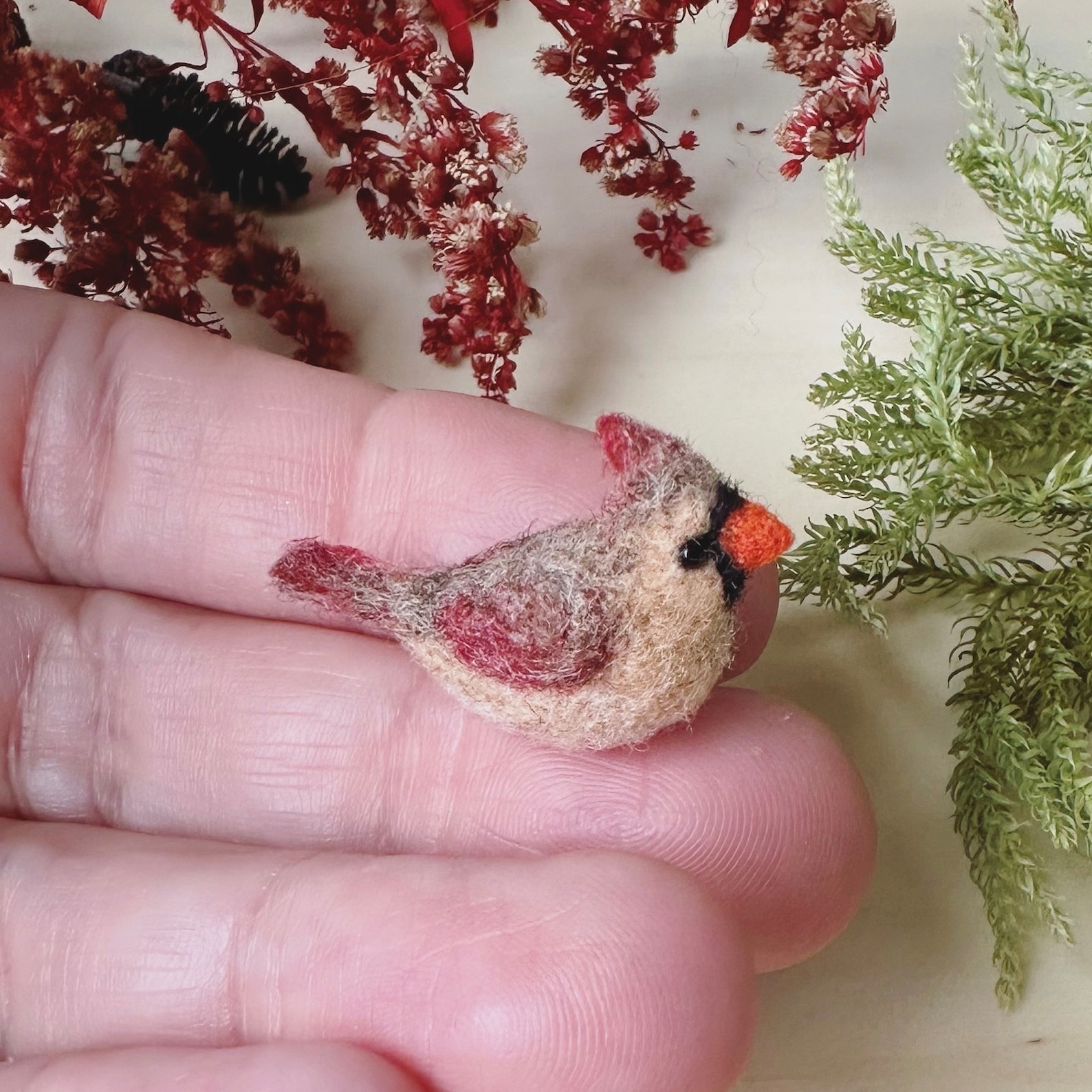 Tiny Cardinal Bird Felted Bird Made to Order Felted Bird Male Cardinal ...