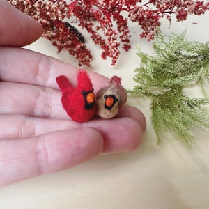 Made to Order - Pair of Tiny Cardinal Birds - Felted Bird - Felted Bird ...