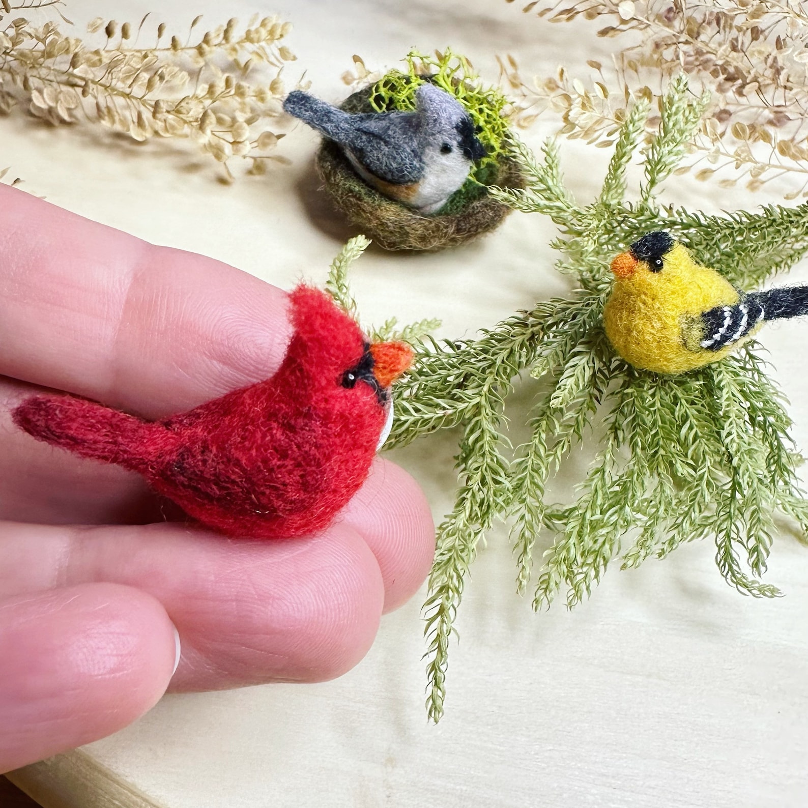 Tiny Cardinal Bird - Felted Bird - Made to Order - Felted Bird - Male ...