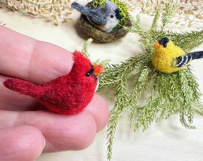 Tiny Cardinal Bird Felted Bird Made to Order Felted Bird Male Cardinal ...