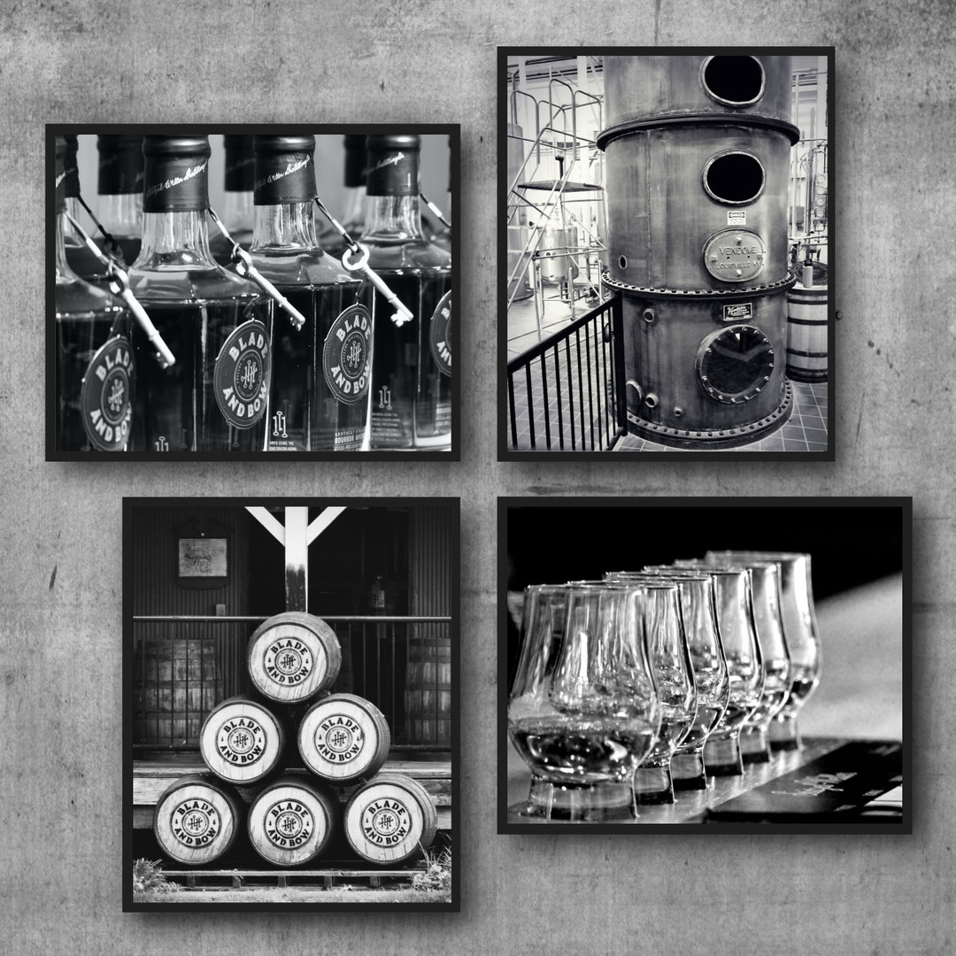 Distillery Bar Art Print Set, Masculine Bourbon Wall Art Decor, Blade ...