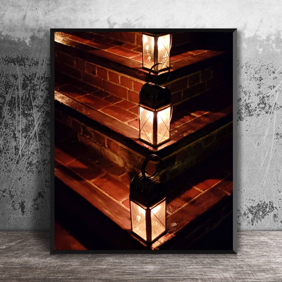 Colonial Williamsburg Lanterns Illuminated on Brick Steps, Living Room ...