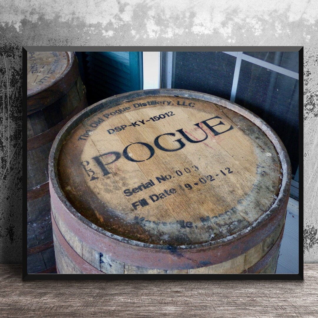 Old Pogue Bourbon Barrel Head Art Print, Masculine Home Bar Wall Decor ...