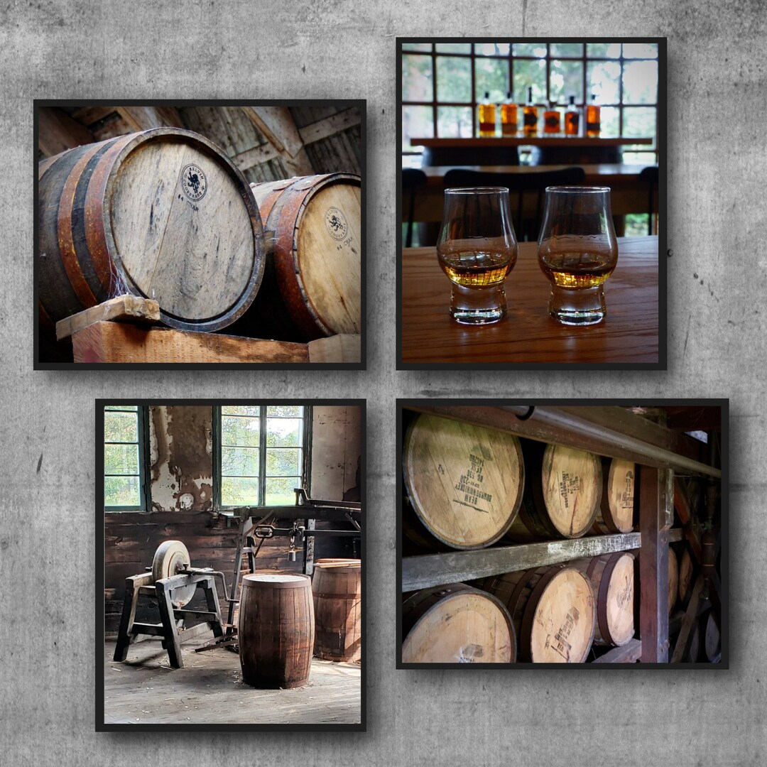 Bourbon Distillery Pictures, Set of 4 Curated Art Prints for Home Bar ...