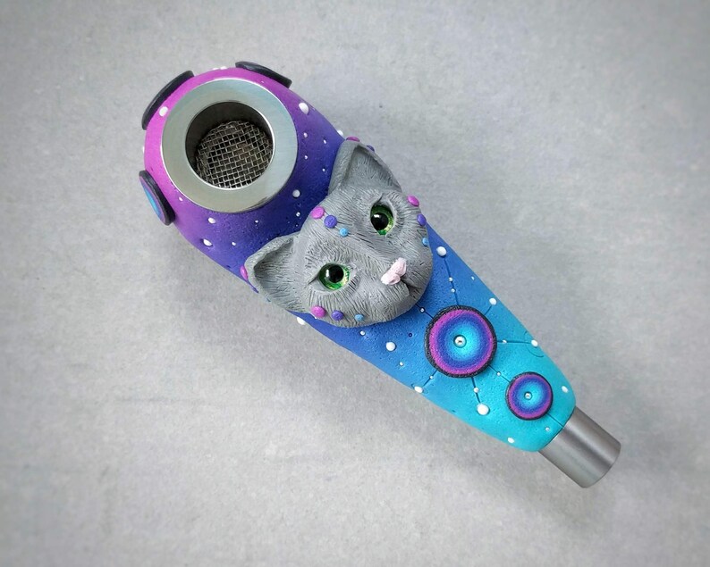 Gray cat Cat Pipe Smoking pipe Hand pipe Smoking bowl Space | Etsy