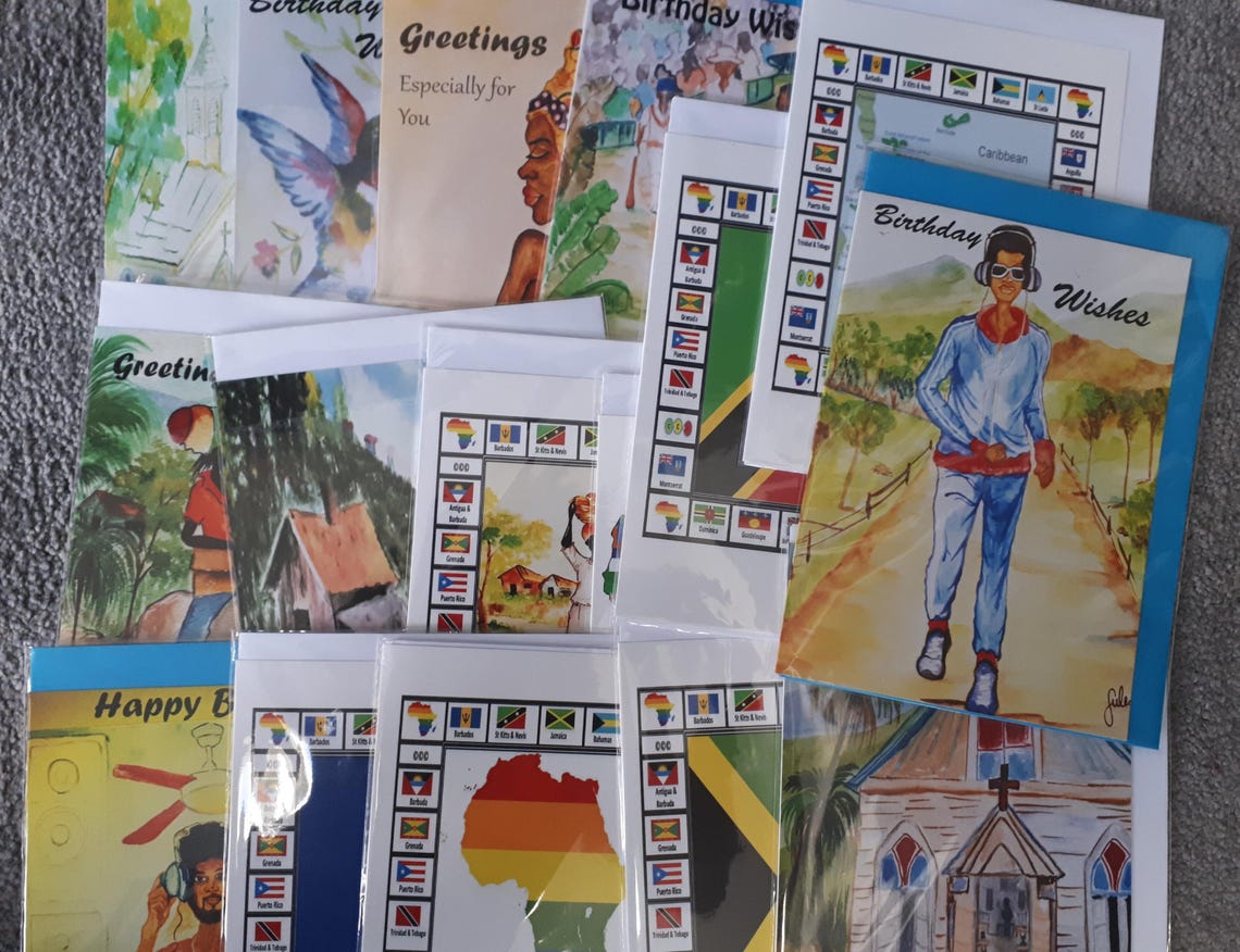 A5 Greetings Card With Caribbean Islands and Flags Border With Flag of ...
