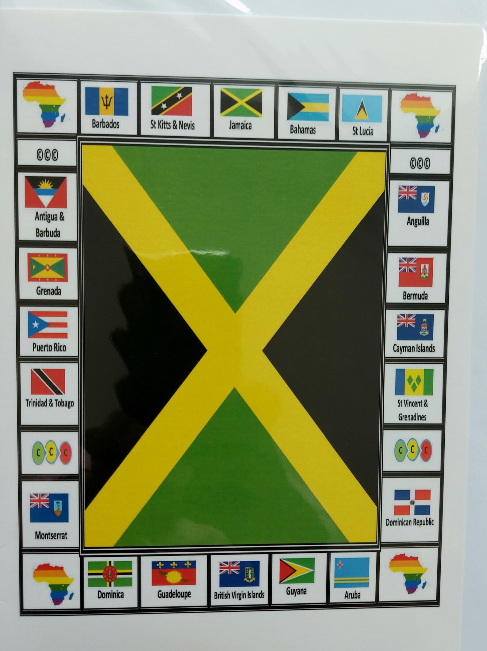 A5 Greetings Card With Caribbean Islands and Flags Border With Flag of ...