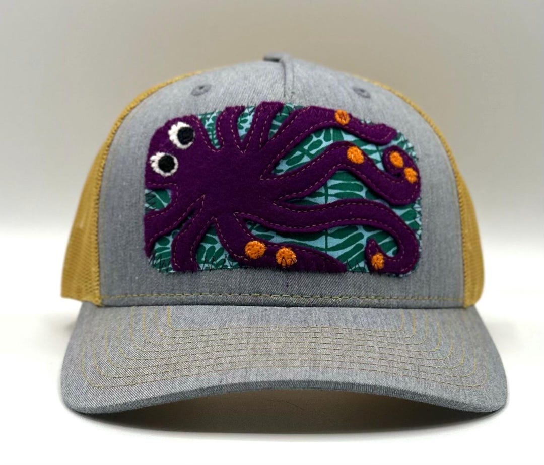 Purple Octopus, Golden Yellow Baseball Hat / Trucker Hat - Etsy