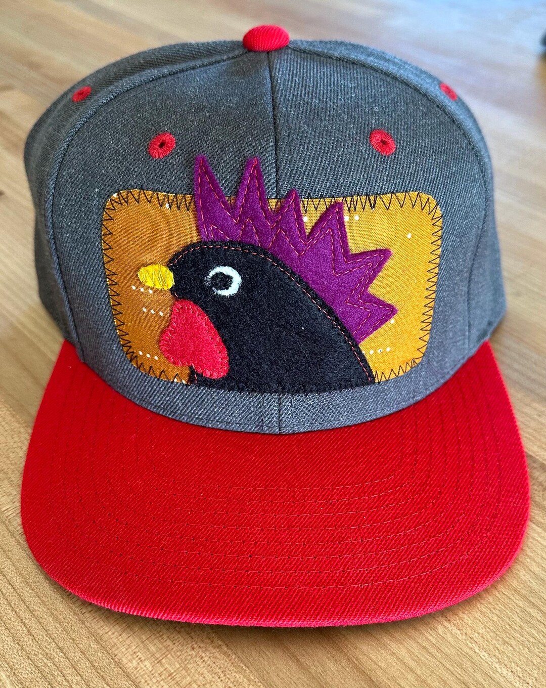 Black Chicken, Red Brim Flat Bill Trucker Hat - Etsy