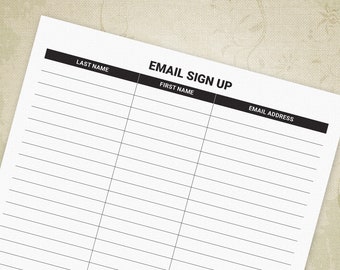 Printable Email List Sign-up Sheet Template Color Mint| Editable ...